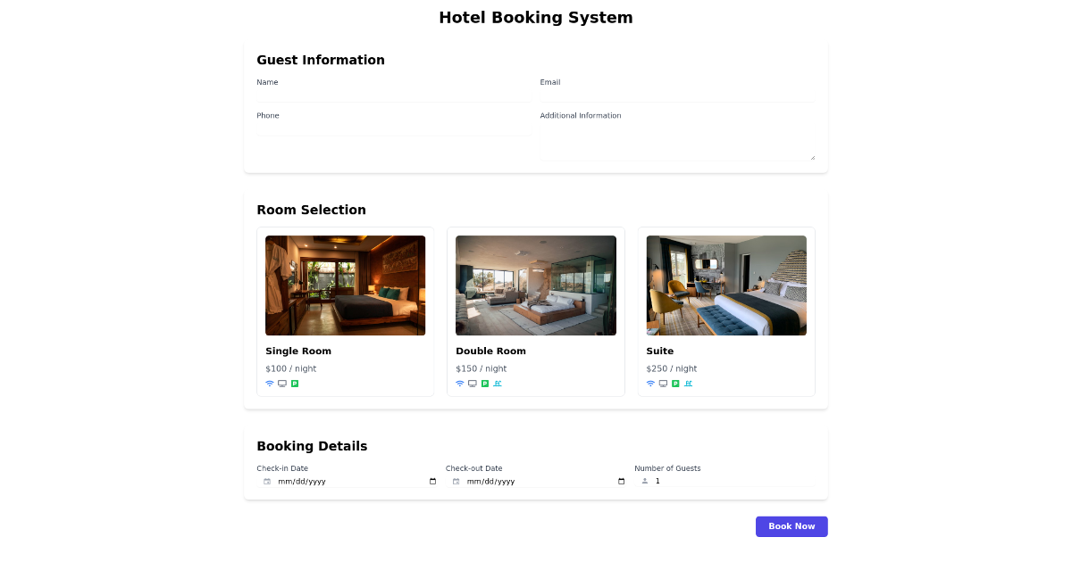 Hotel Booking System - Free React, Tailwind Component