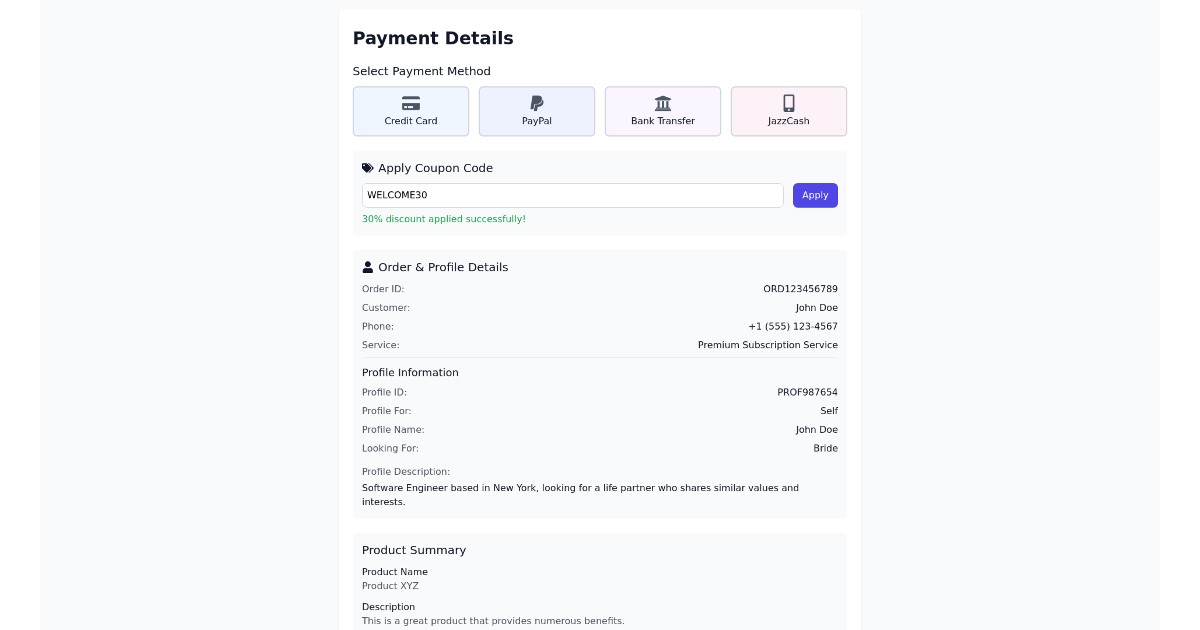 Payment Page - Free React, Tailwind Component