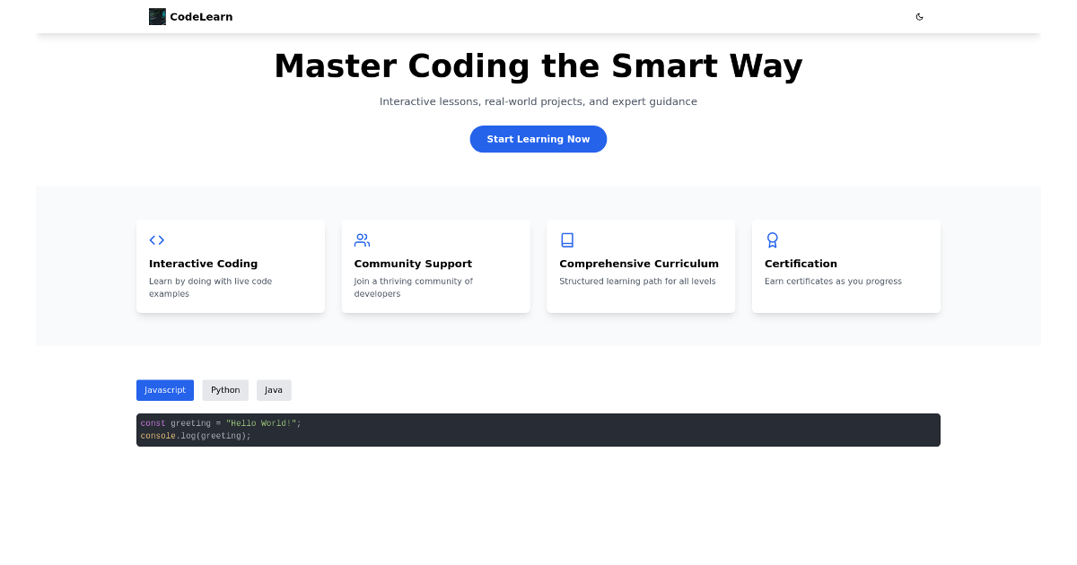 Code Learning Platform - Free React, Tailwind Component