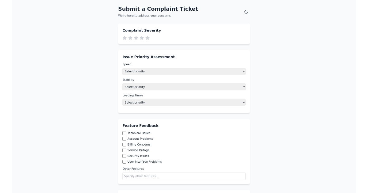 React Complaint Ticket Feedback UI - Seamless User Support