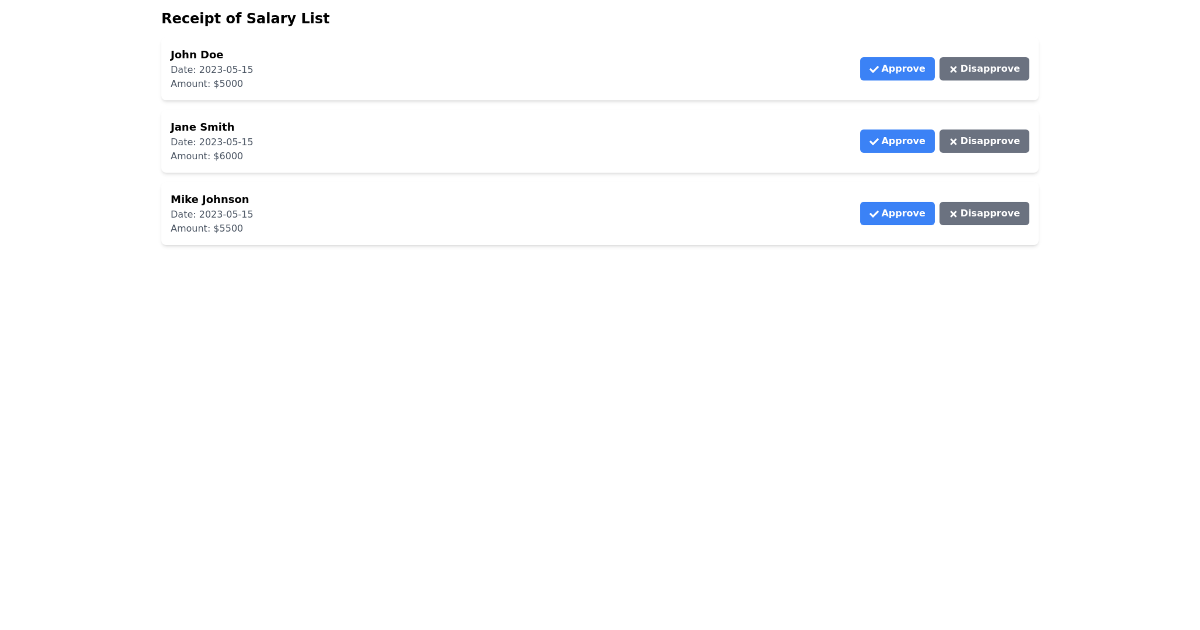 Receipt of Salary List - Free React, Tailwind Component