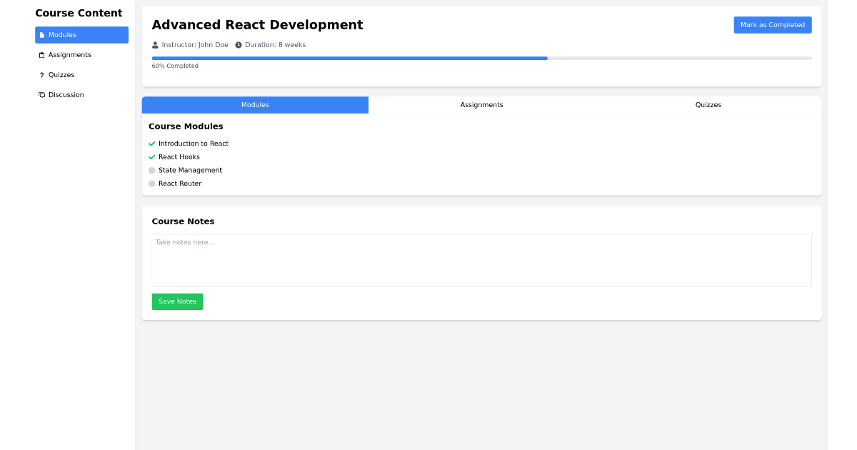 Course Dashboard - Free React, Tailwind Component