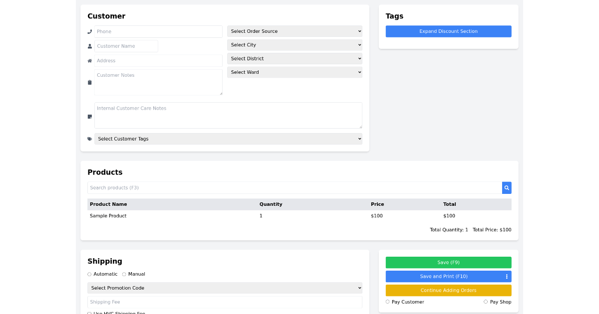 Customer Order Form - Free React, Tailwind Component