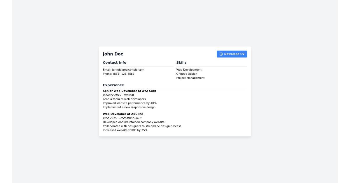 C V Template - Free React, Tailwind Component