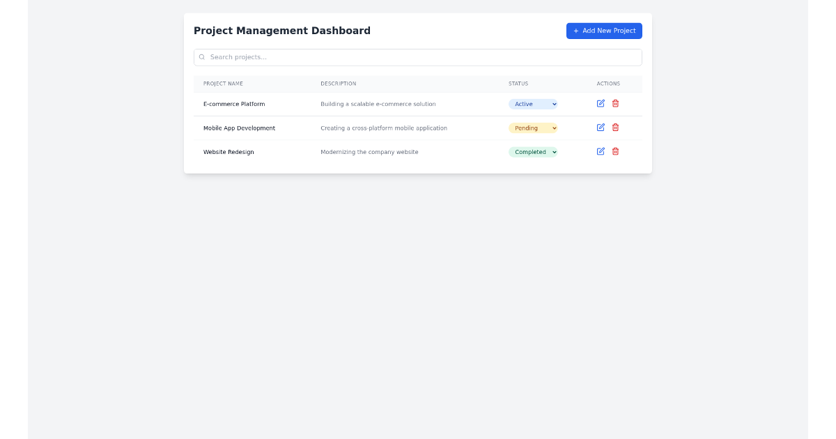 Project Dashboard - Free React, Tailwind Component