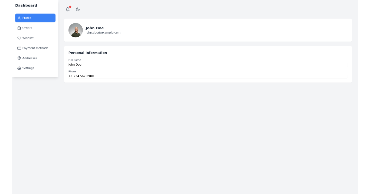 Customer Dashboard - Free React, Tailwind Component
