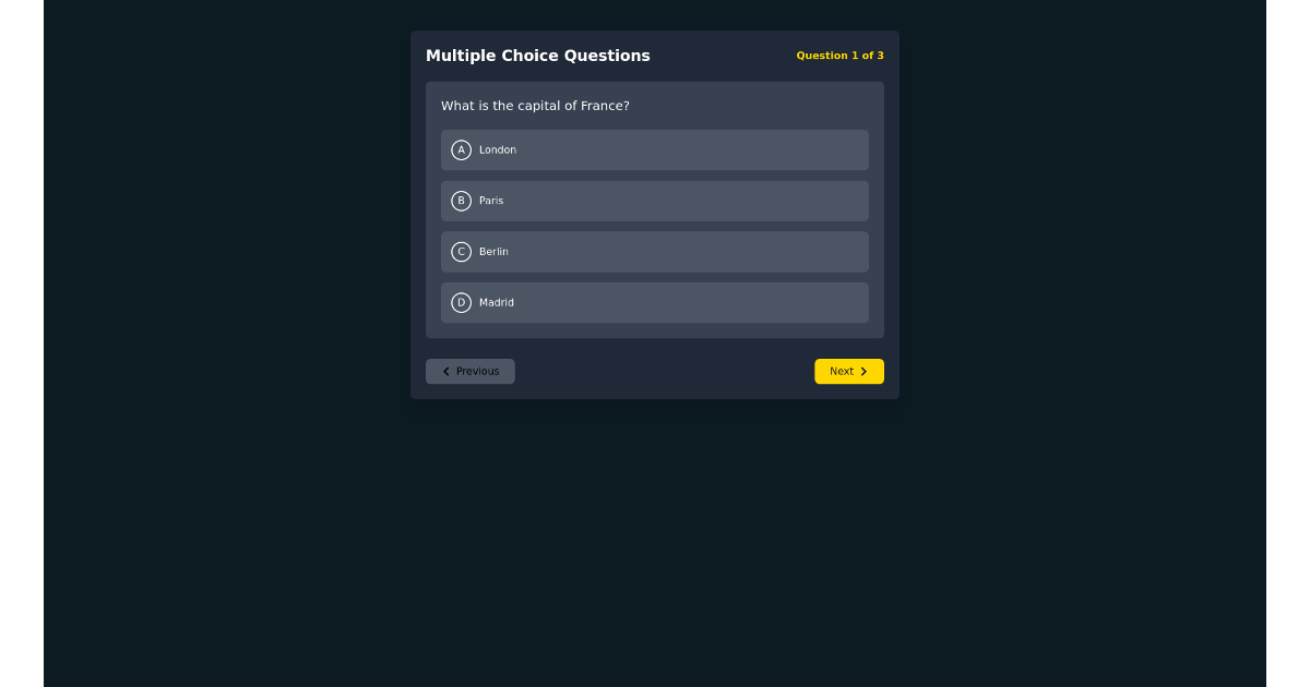 Quiz Dashboard - Free React, Tailwind Component