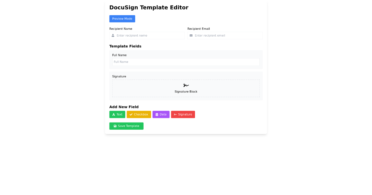 Docu Sign Template Editor - Free React, Tailwind Component