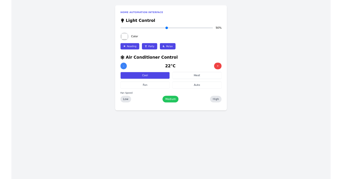 Home Automation Interface - Free React, Tailwind Component