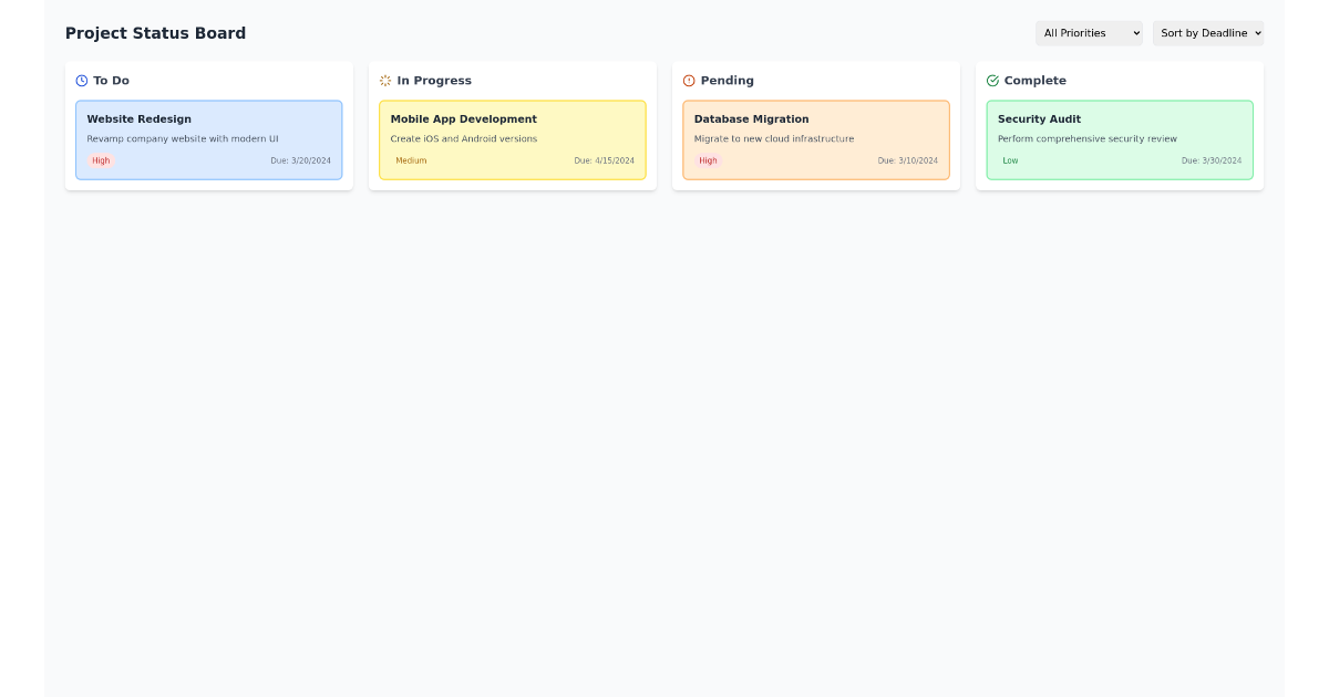 Project Status - Free React, Tailwind Component