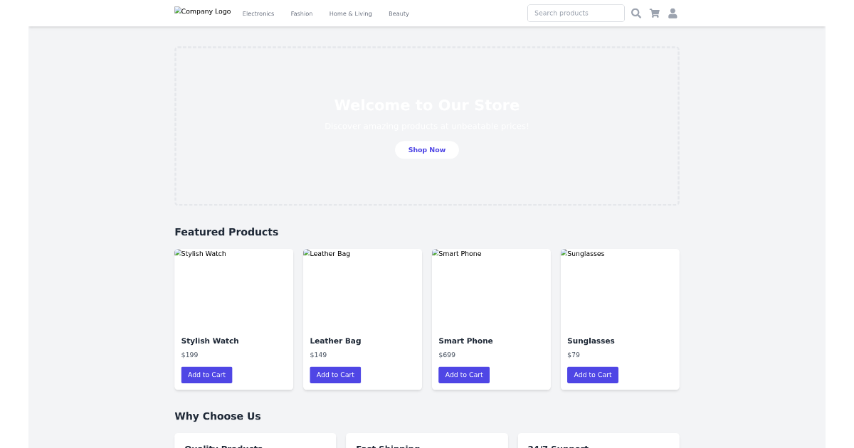 E Commerce Landing Page - Free React, Tailwind Component