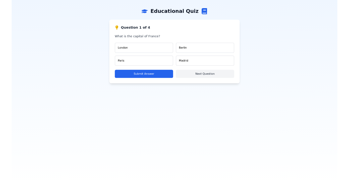 Education Quiz - Free React, Tailwind Component