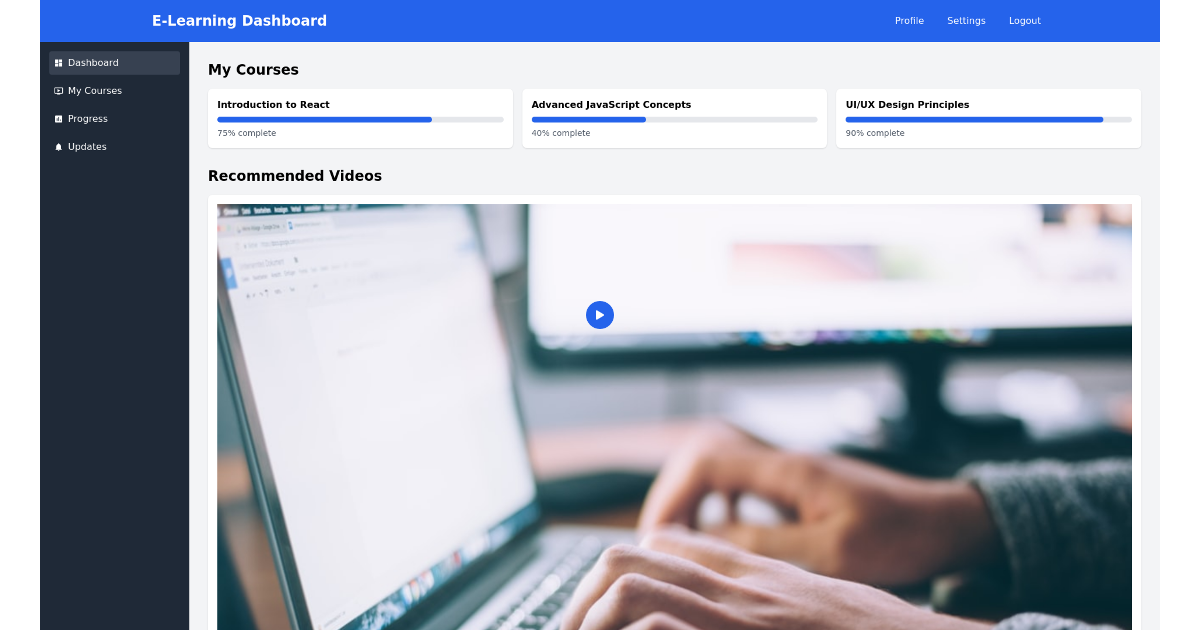E Learning Dashboard - Free React, Tailwind Component