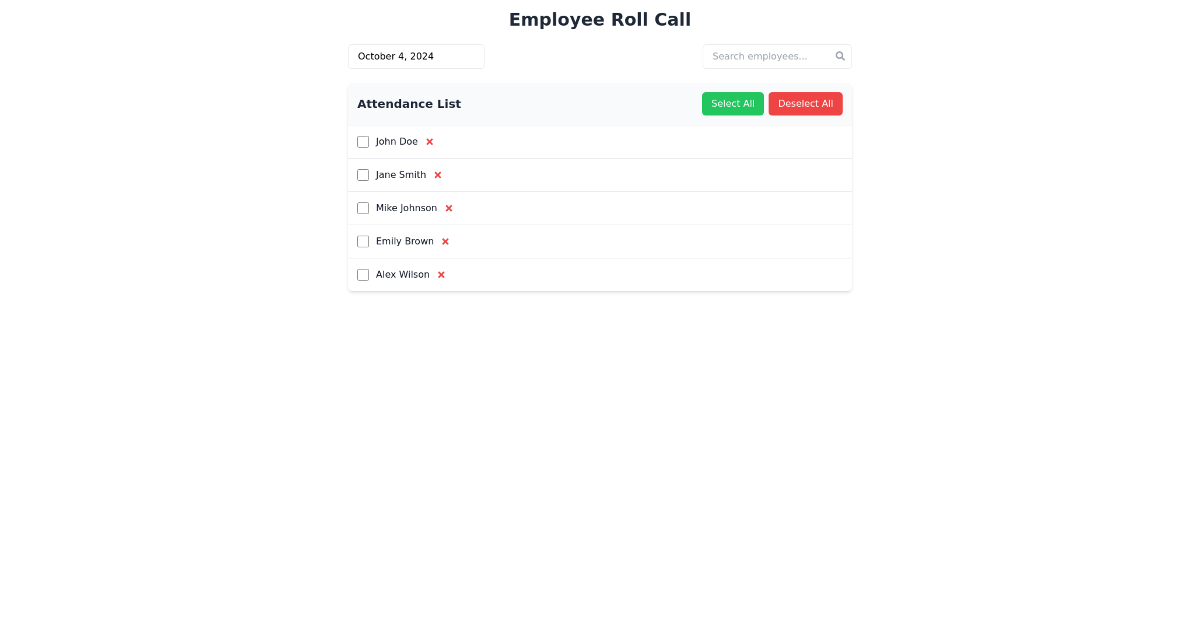 Employee Roll Call - Free React, Tailwind Component