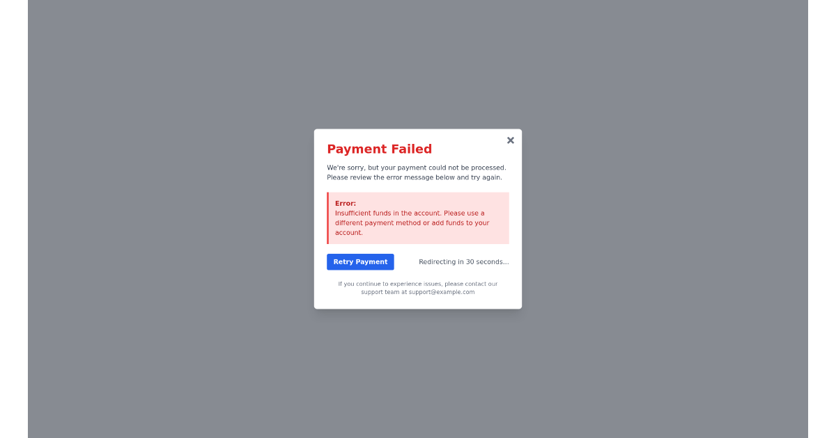 Failed Payment Page - Free React, Tailwind Component