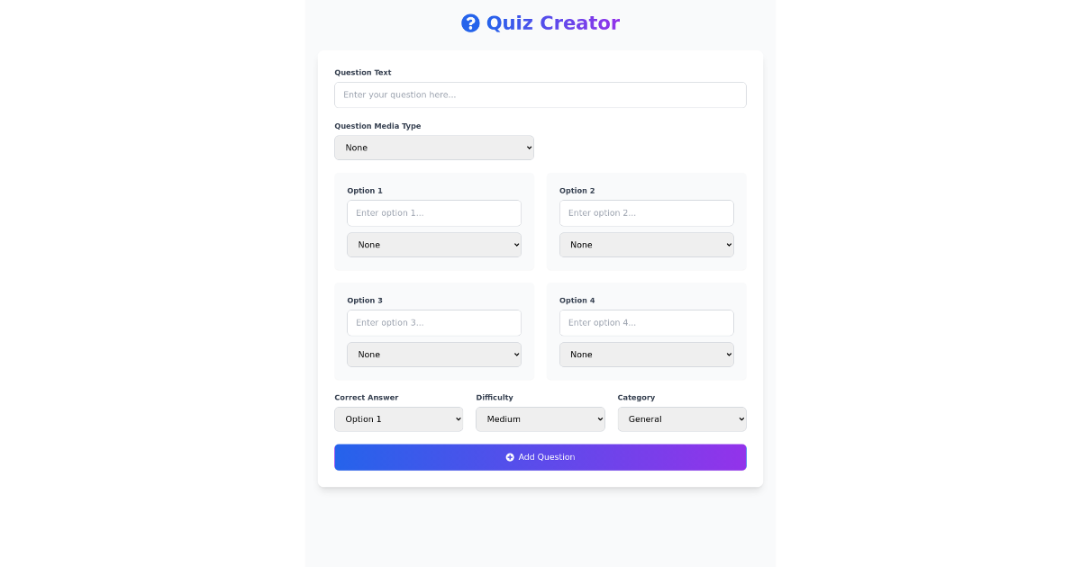 Quiz Management Form - Free React, Tailwind Component