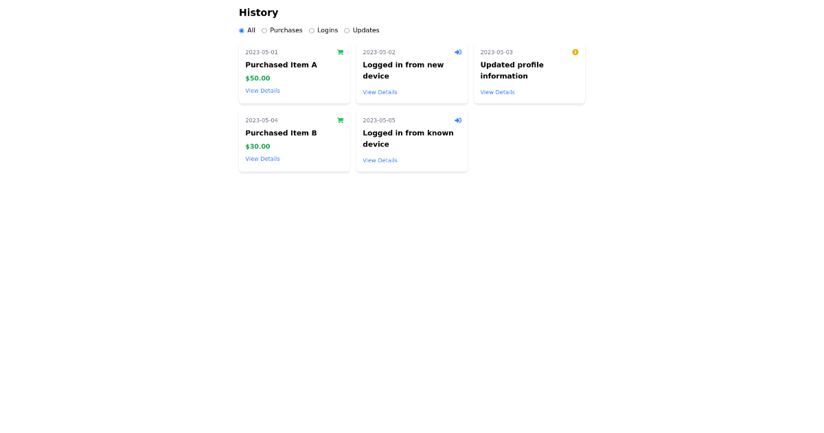 History Component - Free React, Tailwind Component