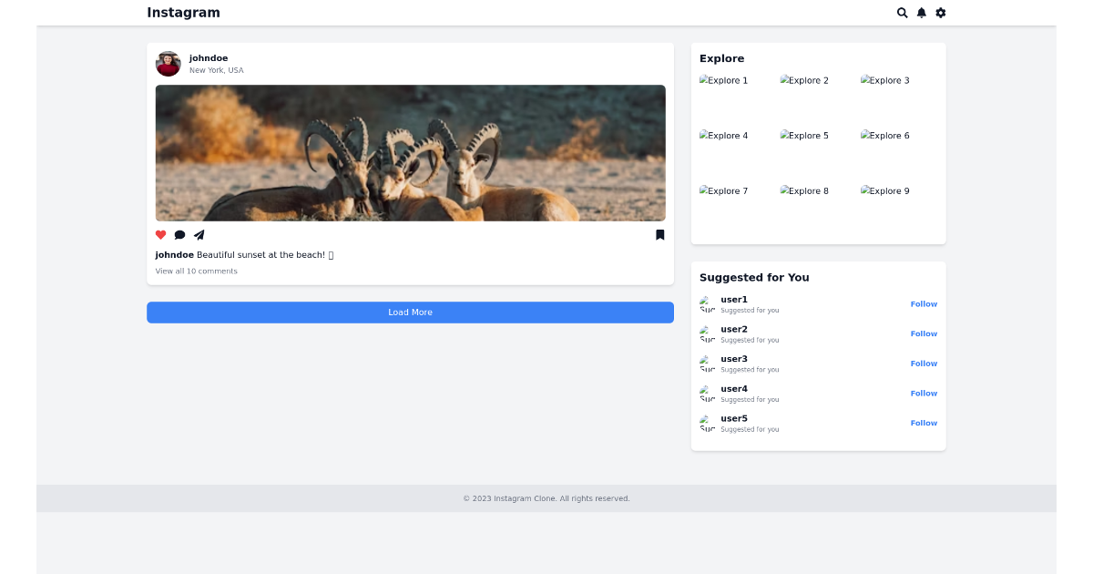Instagram Clone - Free React, Tailwind Component