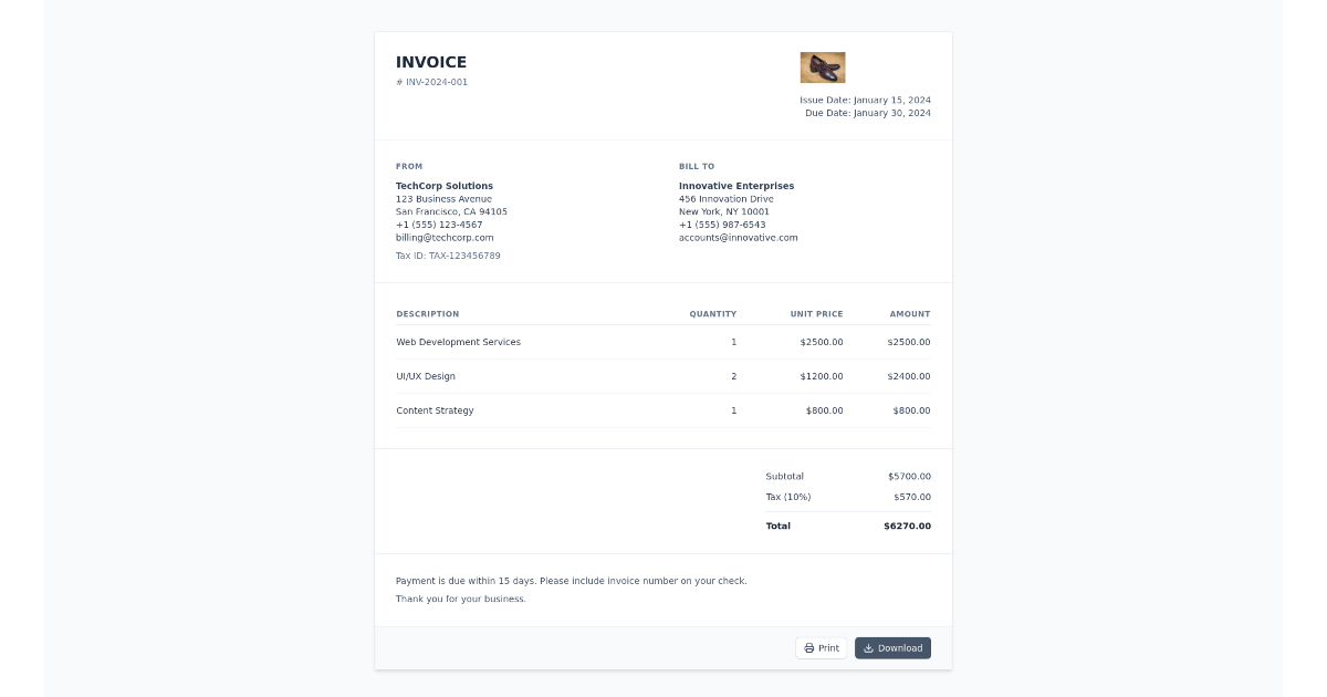 Corporate Invoice - Free React, Tailwind Component