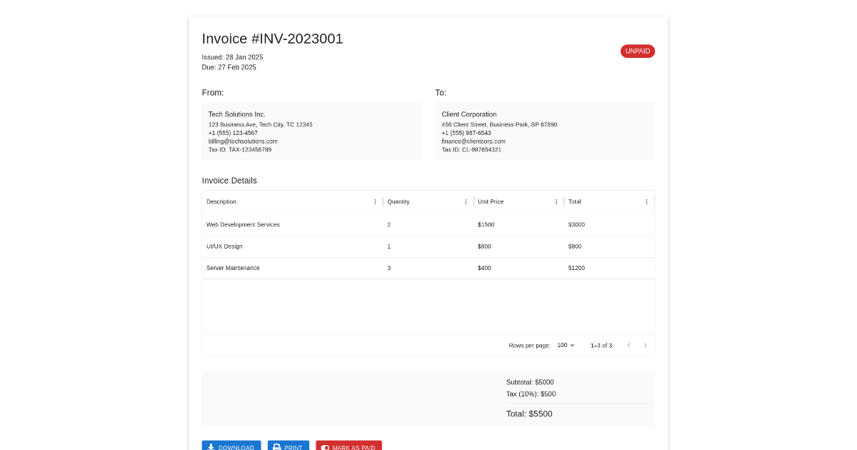 Invoice Template - Free React, Mui Component