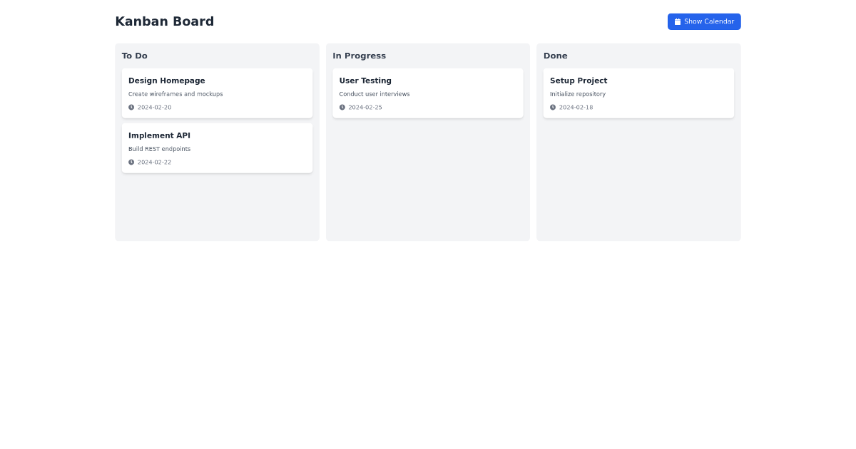 Kanban Board - Free React, Tailwind Component