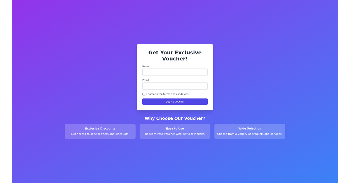 Voucher Landing Page - Free React, Tailwind Component