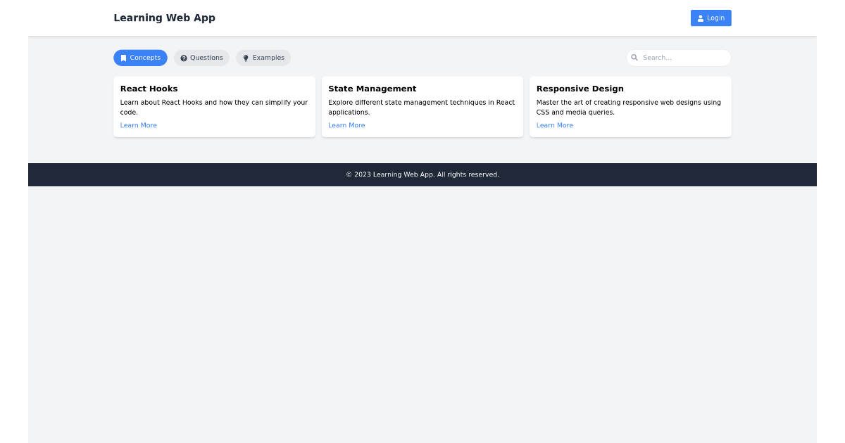 Learning App - Free React, Tailwind Component
