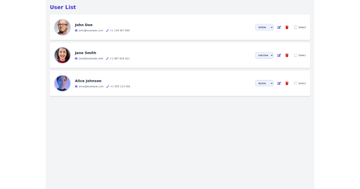 User List View - Free React, Tailwind Component