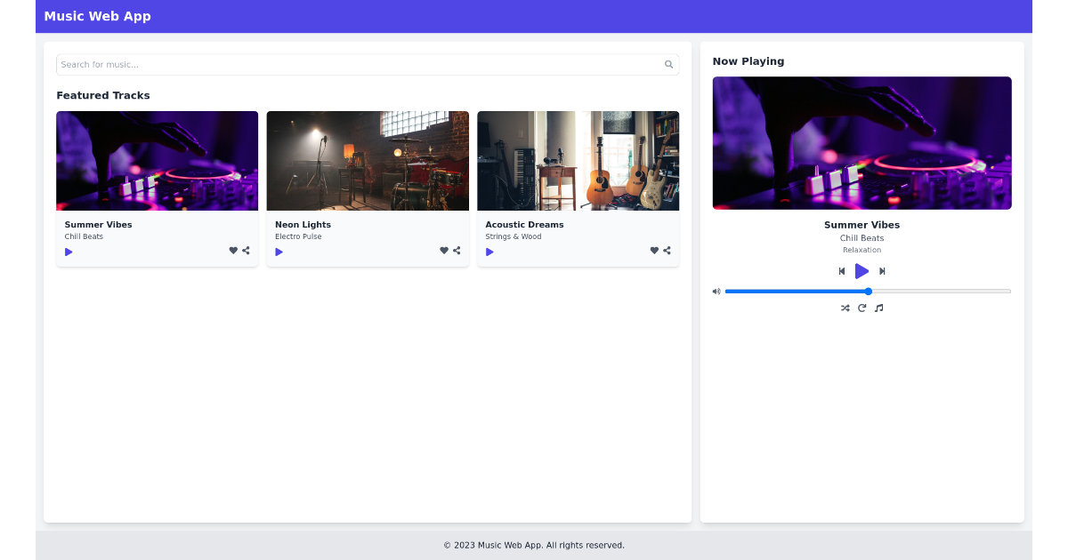 Music App - Free React, Tailwind Component