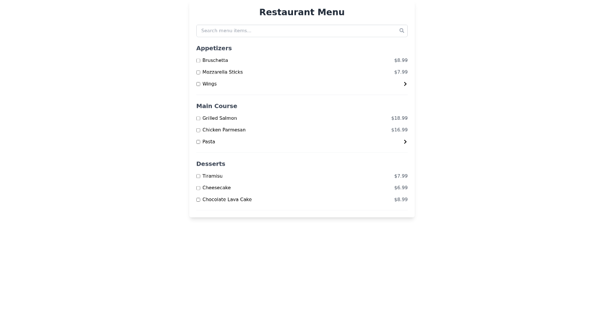 Menu Selector - Free React, Tailwind Component