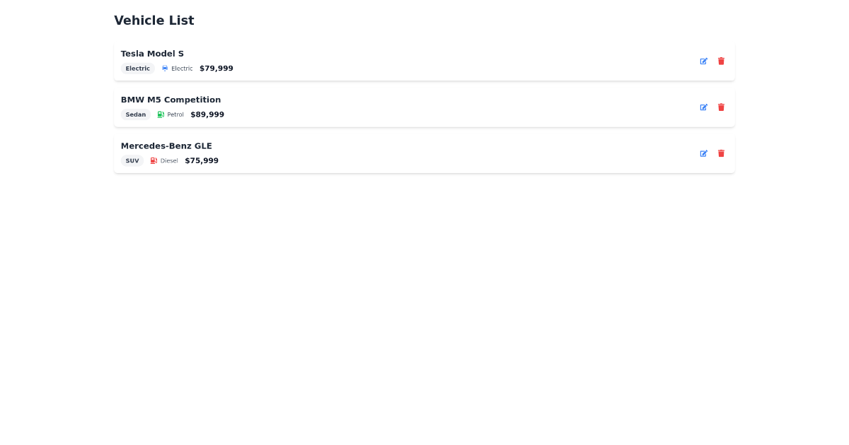 Vehicle Card List - Free React, Tailwind Component