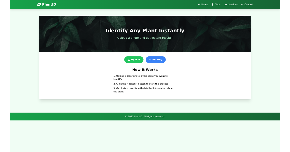 Plant Identification Home Page - Free React, Tailwind Component