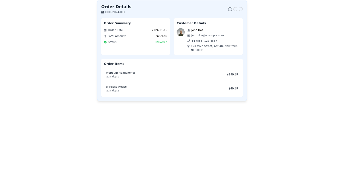 Order Card - Free React, Tailwind Component