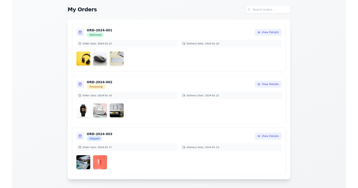 Order List - Free React, Tailwind Component