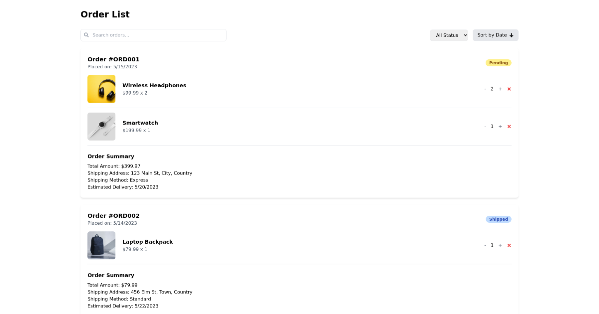 Order List - Free React, Tailwind Component