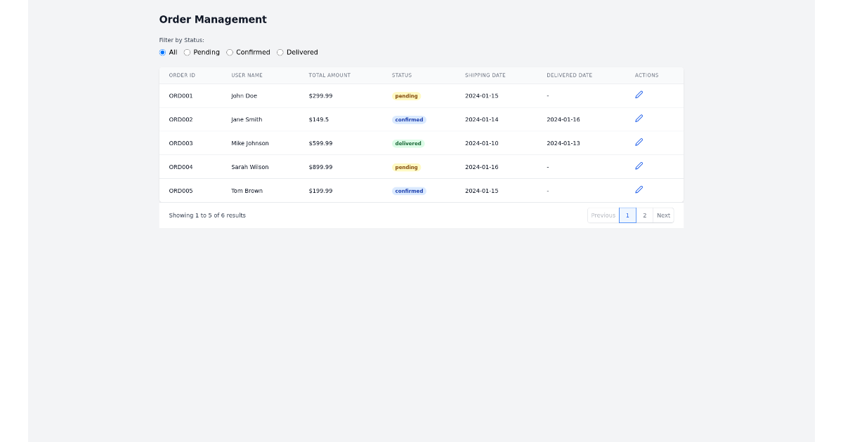 Order Management Dashboard - Free React, Tailwind Component