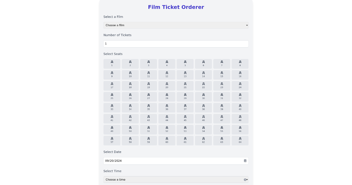 Film Ticket Orderer - Free React, Tailwind Component