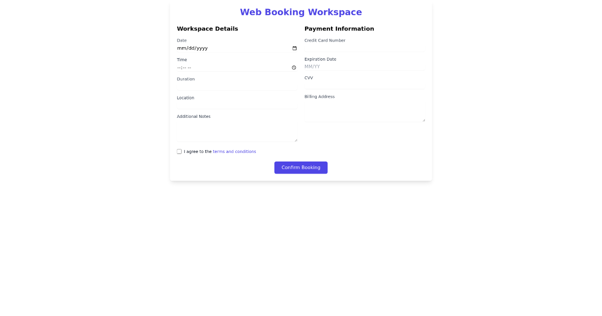 Web Booking Workspace - Free React, Tailwind Component