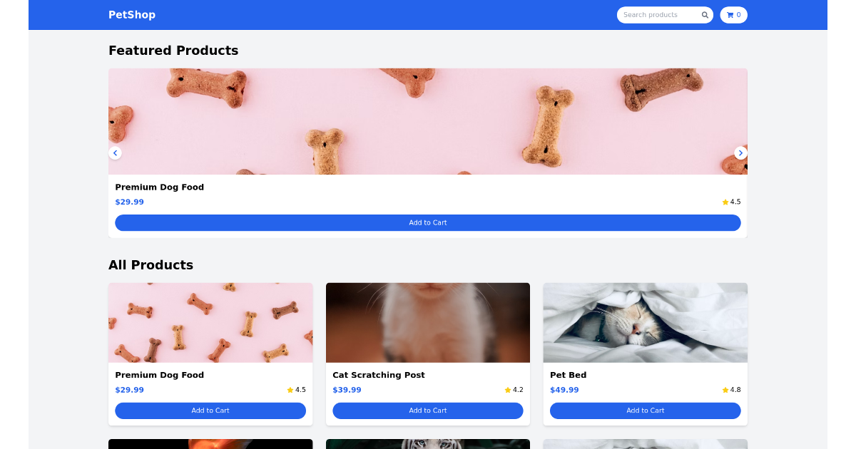 Pet Product Ecommerce - Free React, Tailwind Component
