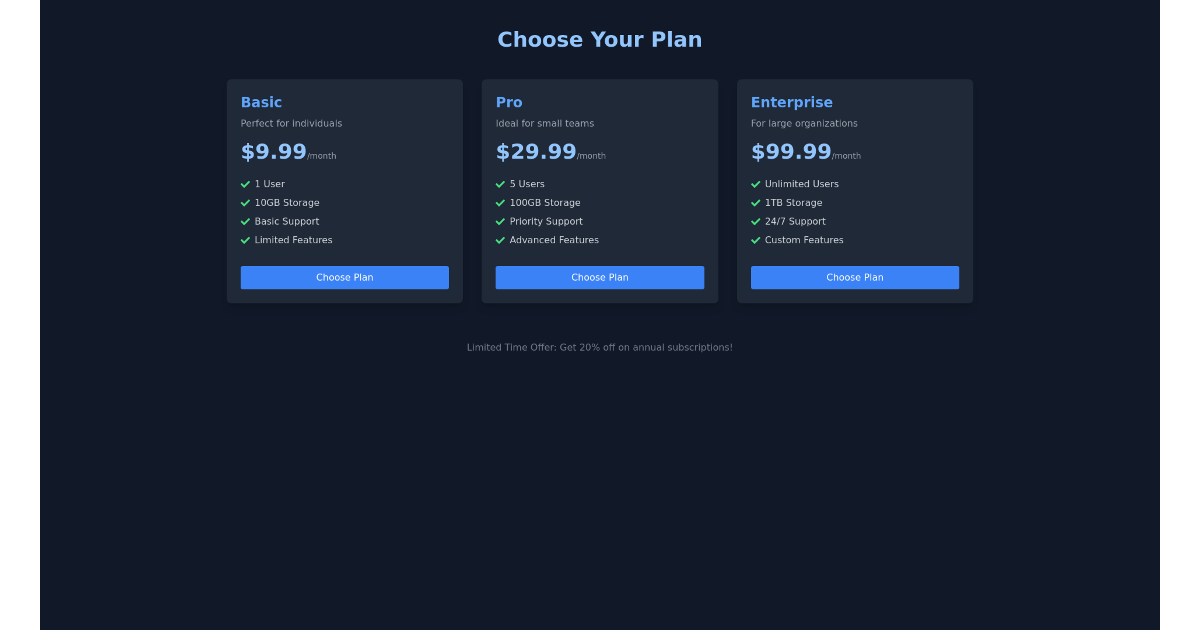 Plans - Free React, Tailwind Component