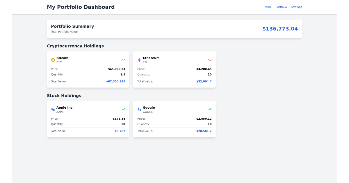 Portfolio Dashboard - Free React, Tailwind Component