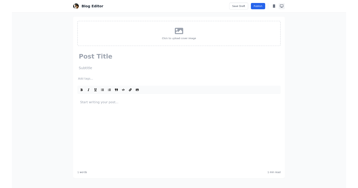 Blog Editor - Free React, Tailwind Component