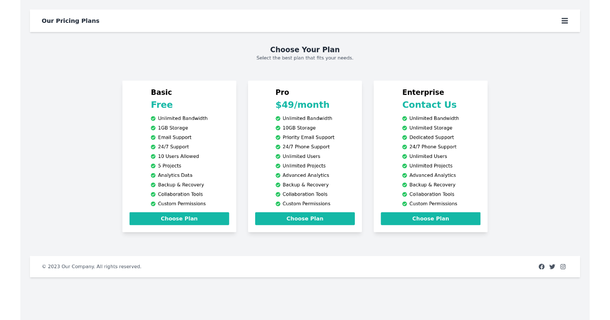 Pricing Card - Free React, Tailwind Component