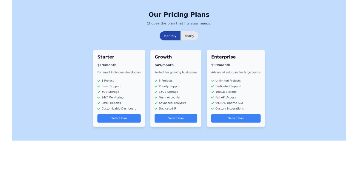 Pricing Plans Section - Free React, Tailwind Component