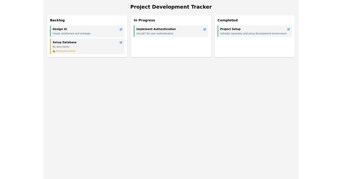 React Project Tracking Component with Tailwind CSS