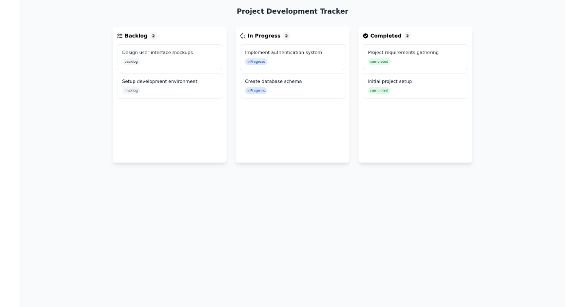 React Project Tracking UI with Tailwind CSS
