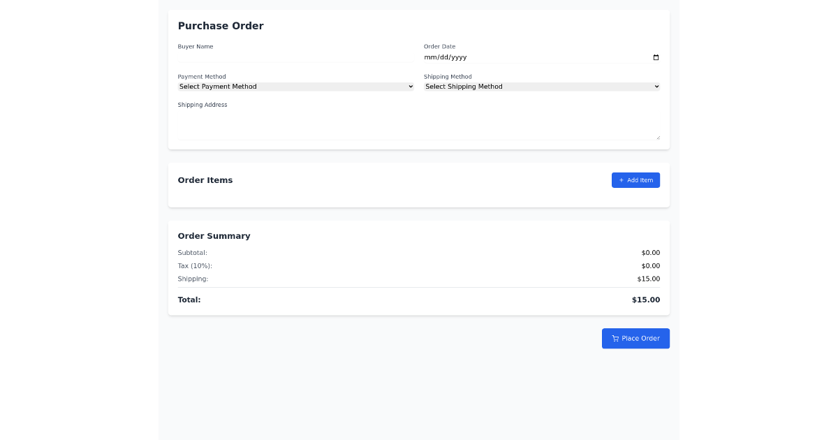 Purchase Order Interface - Free React, Tailwind Component