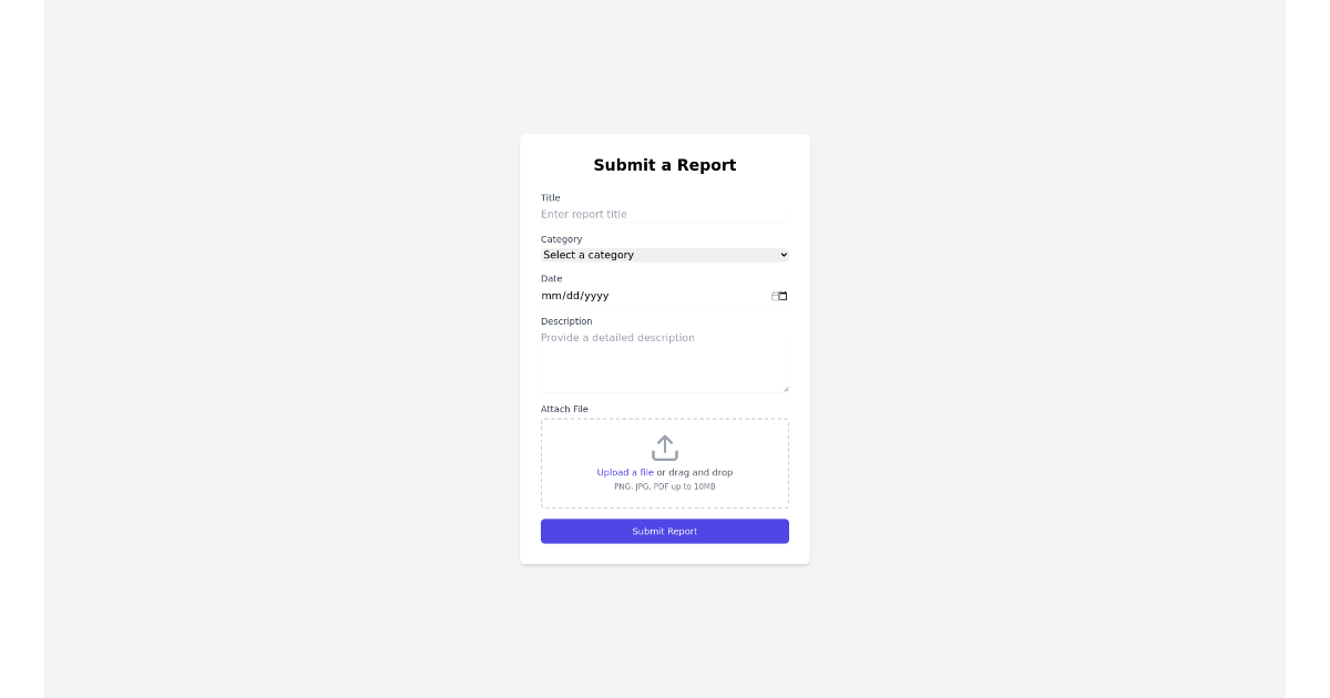 Report Submission Form - Free React, Tailwind Component
