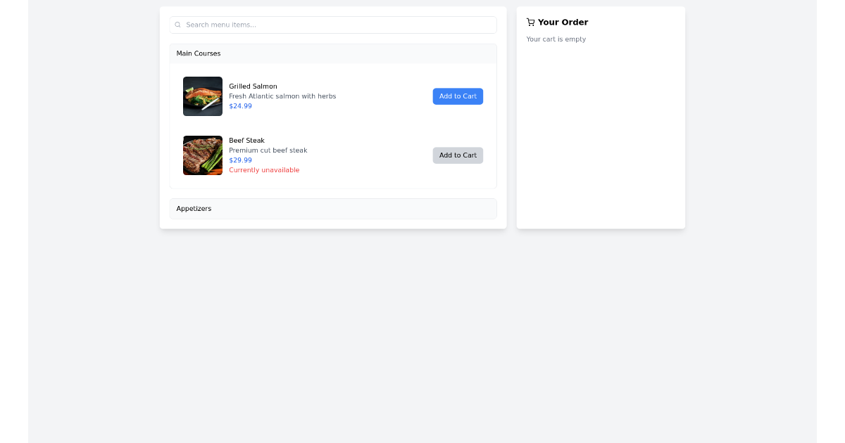 Restaurant Order App - Free React, Tailwind Component