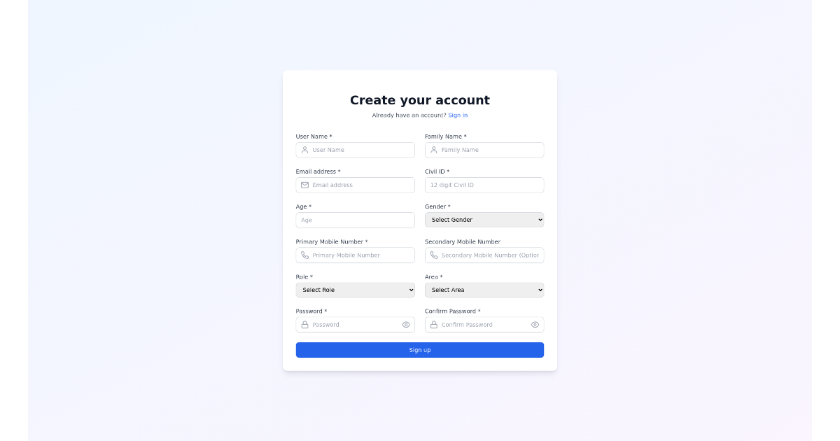 React School Role and Quran Memorization Form | Tailwind UI